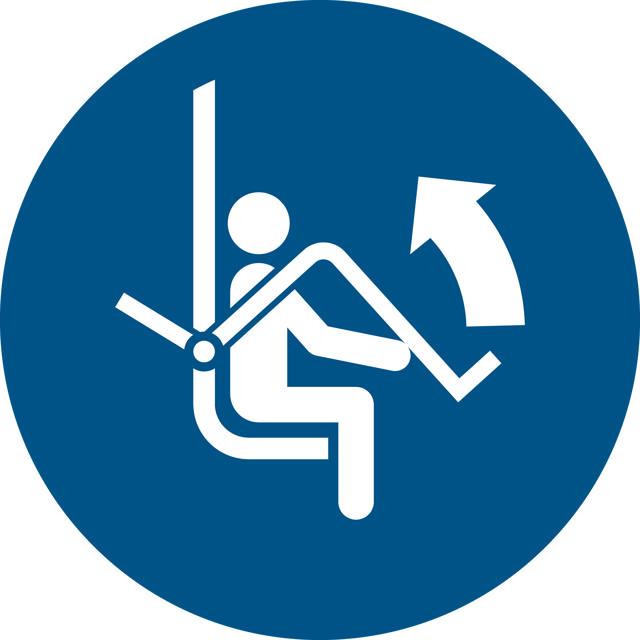 Safety sign Open safety bar of chairlift, Blue