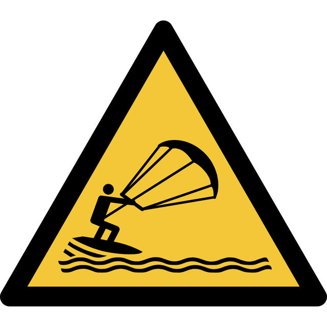 Safety sign Warning Kite surfing, Yellow