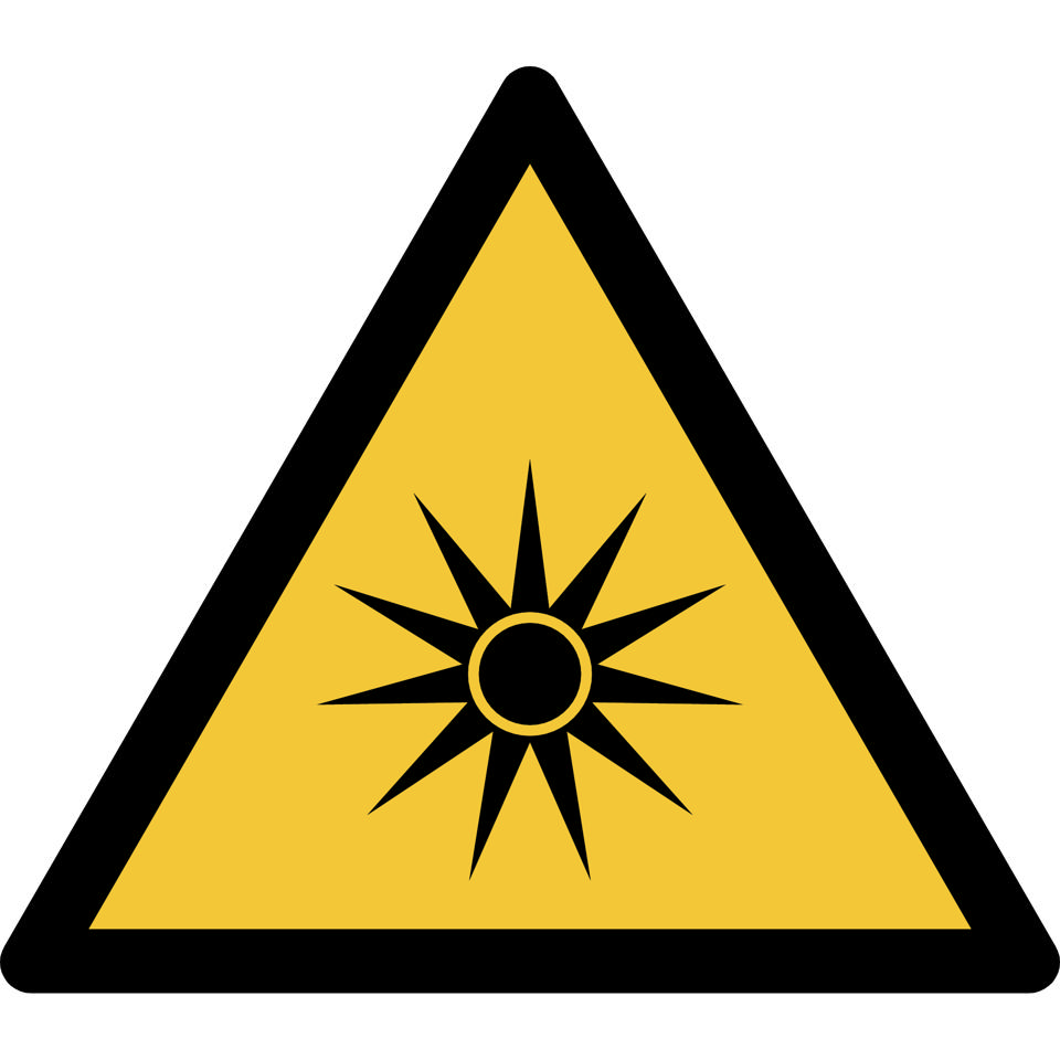 Safety sign Warning Optical radiation, Yellow